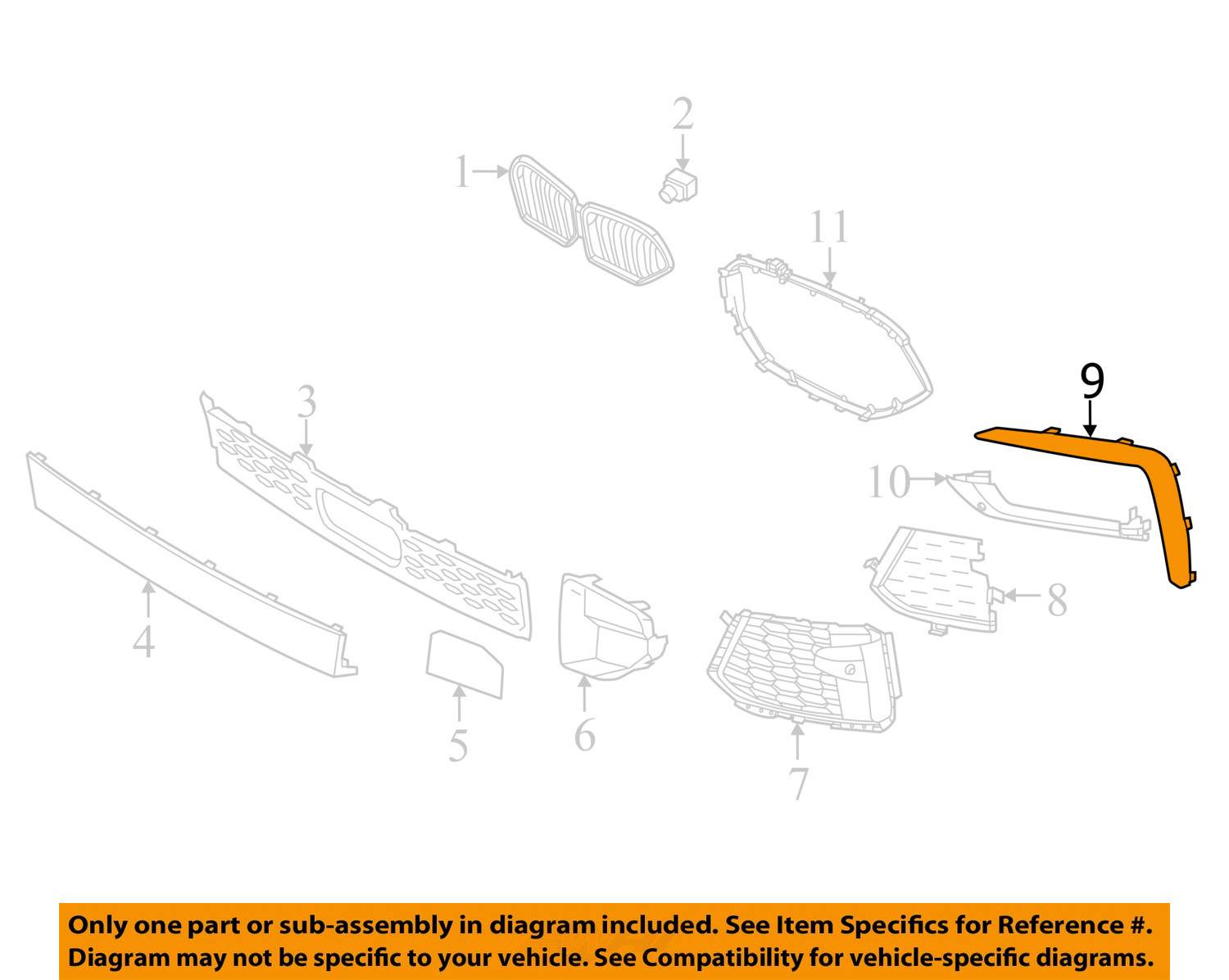 BMW OEM 20-21 X6 Front Bumper Grille-Trim Bezel Left 51118092247 for ...