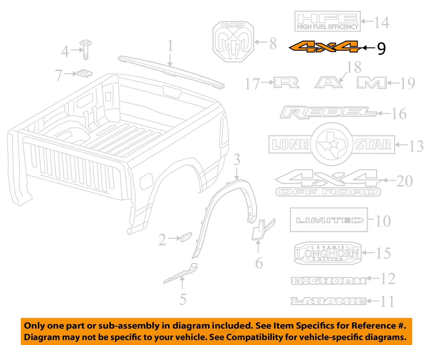 CHRYSLER OEM 2019 1500 Pick Up Box Exterior Trim-Nameplate 68276326AD ...